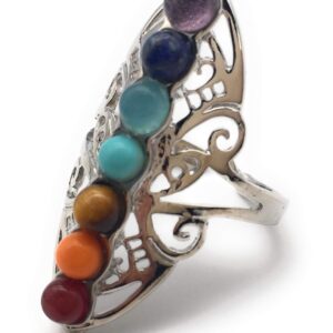 Healing Hollow Stones Adjustable 7 Chakra Ring Reiki Gem Jewelry for Women