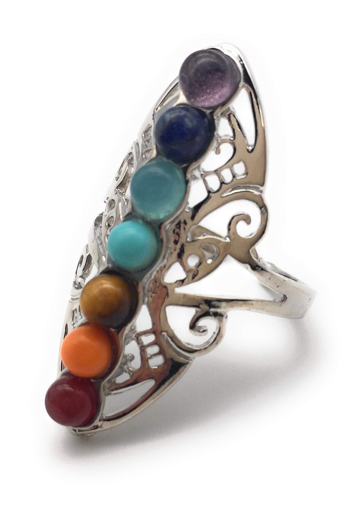 Healing Hollow Stones Adjustable 7 Chakra Ring Reiki Gem Jewelry for Women