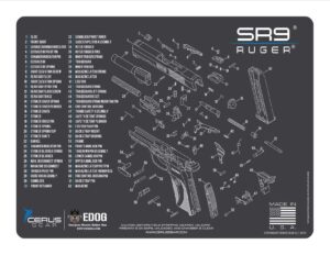 edog sr9 gun cleaning mat - schematic (exploded view) diagram compatible with ruger sr9 series pistol 3 mm padded pad protect your firearm magazines bench surfaces gun oil solvent resistant