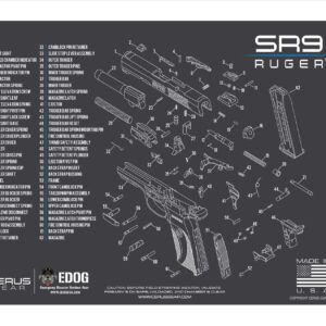 EDOG SR9 Gun Cleaning Mat - Schematic (Exploded View) Diagram Compatible with Ruger SR9 Series Pistol 3 mm Padded Pad Protect Your Firearm Magazines Bench Surfaces Gun Oil Solvent Resistant