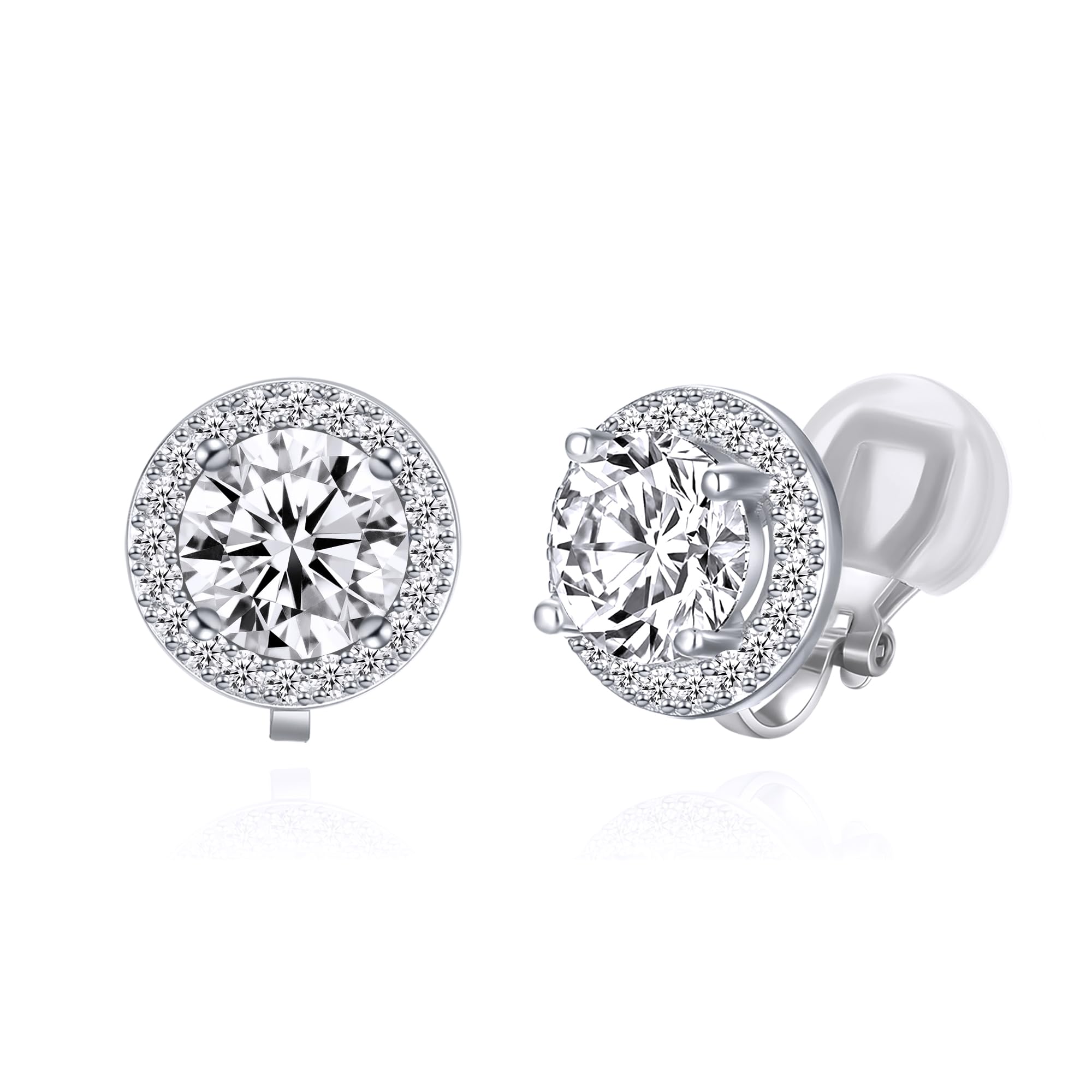 YOQUCOL Bright 8MM Cubic Zirconia Crystal Clip On Stud Earrings Round Non Pierced Earrings For Women