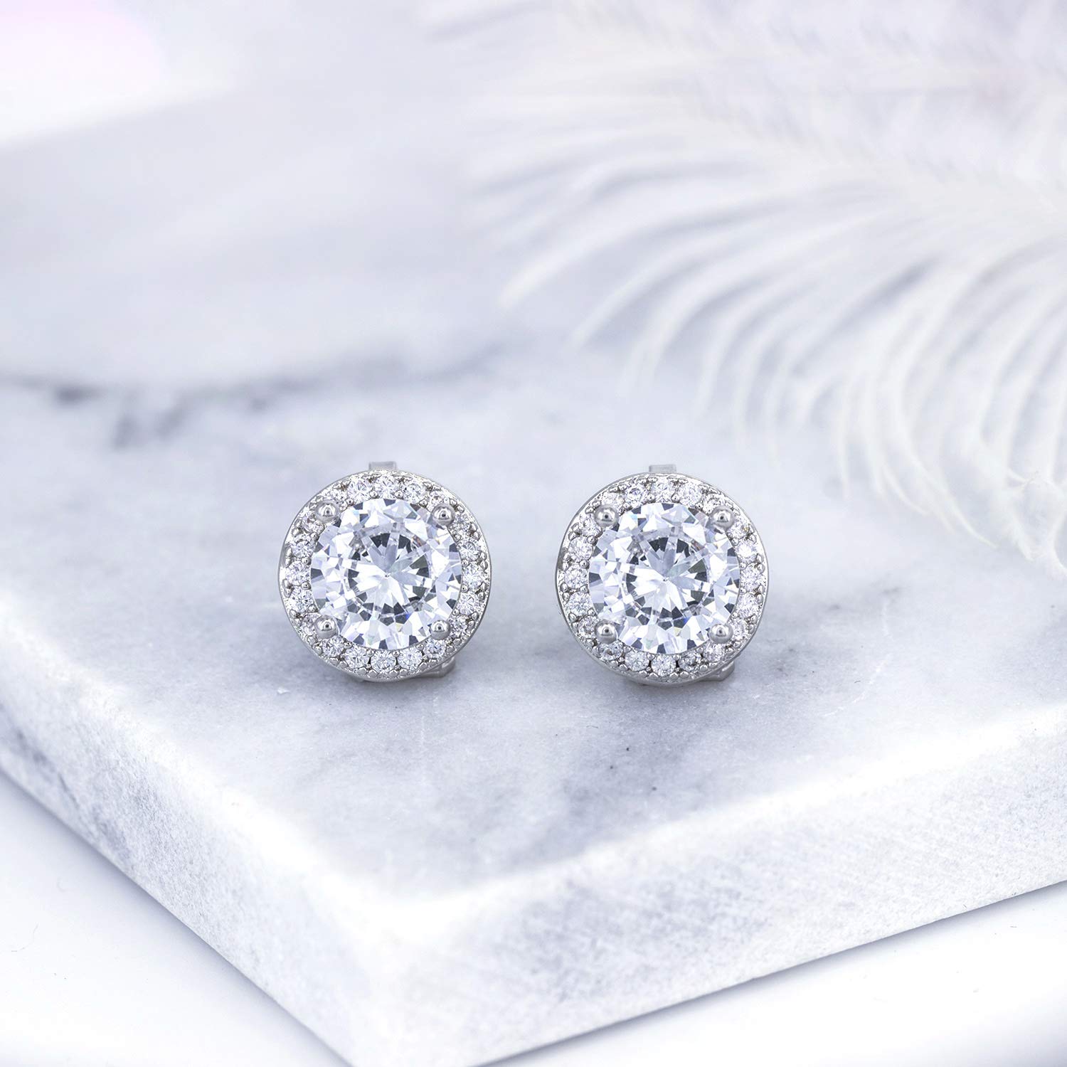 YOQUCOL Bright 8MM Cubic Zirconia Crystal Clip On Stud Earrings Round Non Pierced Earrings For Women