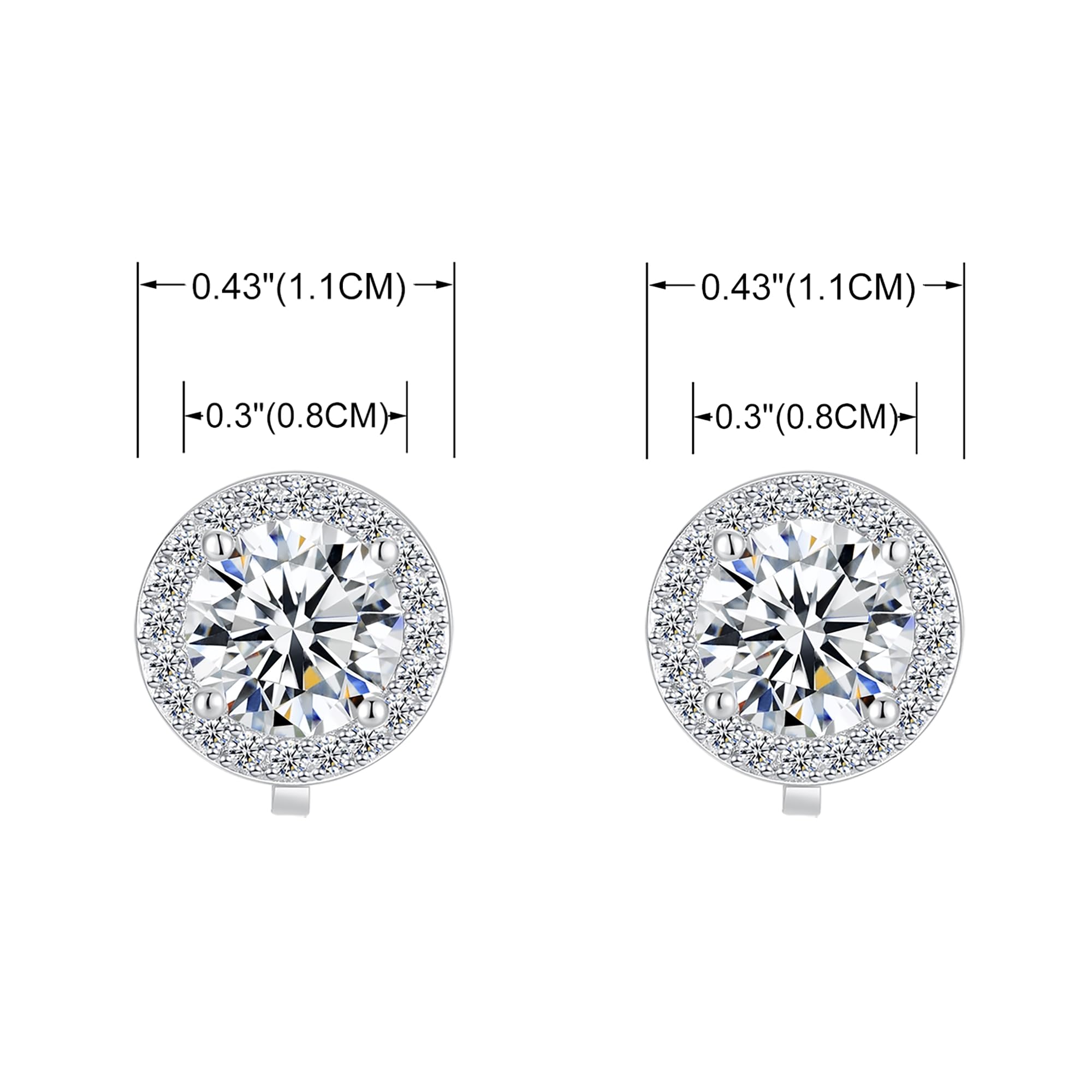 YOQUCOL Bright 8MM Cubic Zirconia Crystal Clip On Stud Earrings Round Non Pierced Earrings For Women