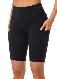 oalka women's yoga short side pockets high waist workout running shorts black l