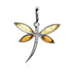 ian and valeri co. multicolor amber sterling silver dragonfly pendant