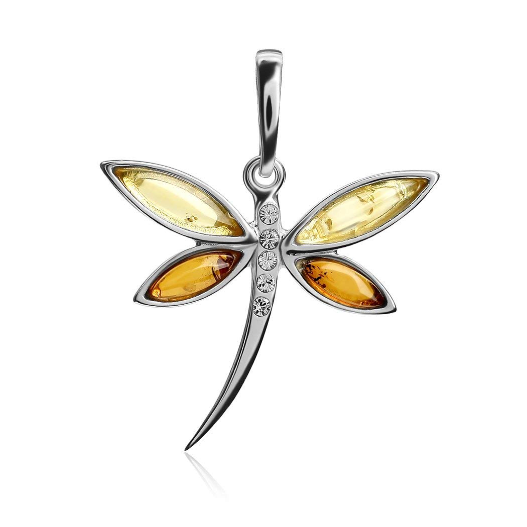 Ian and Valeri Co. Multicolor Amber Sterling Silver Dragonfly Pendant