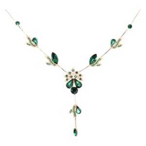 faship gorgeous green crystal necklace earrings set wedding party - green/rose gold plated