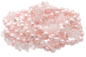 ltc designs set of 7 dyed pink cultured freshwater baroque (5.5-6mm) pearl and rose/crystal quartz stretch bracelets, 7.5" for women