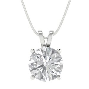 clara pucci 3.0 ct round cut stunning genuine moissanite solitaire pendant necklace with 18" gold chain box solid 14k white gold