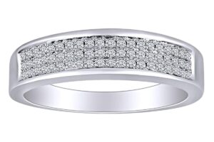 affy 0.18 carat (cttw) round white natural diamond three row engagement wedding band ring in 10k solid white gold ring size-8