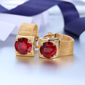 Mens Cufflinks with Chain - Stone and Shiny Gold Tone Shirt Accessories - Party Gifts for Young Men (crystal)