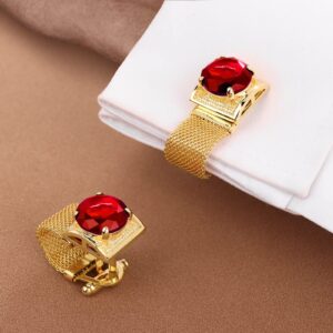 Mens Cufflinks with Chain - Stone and Shiny Gold Tone Shirt Accessories - Party Gifts for Young Men (crystal)