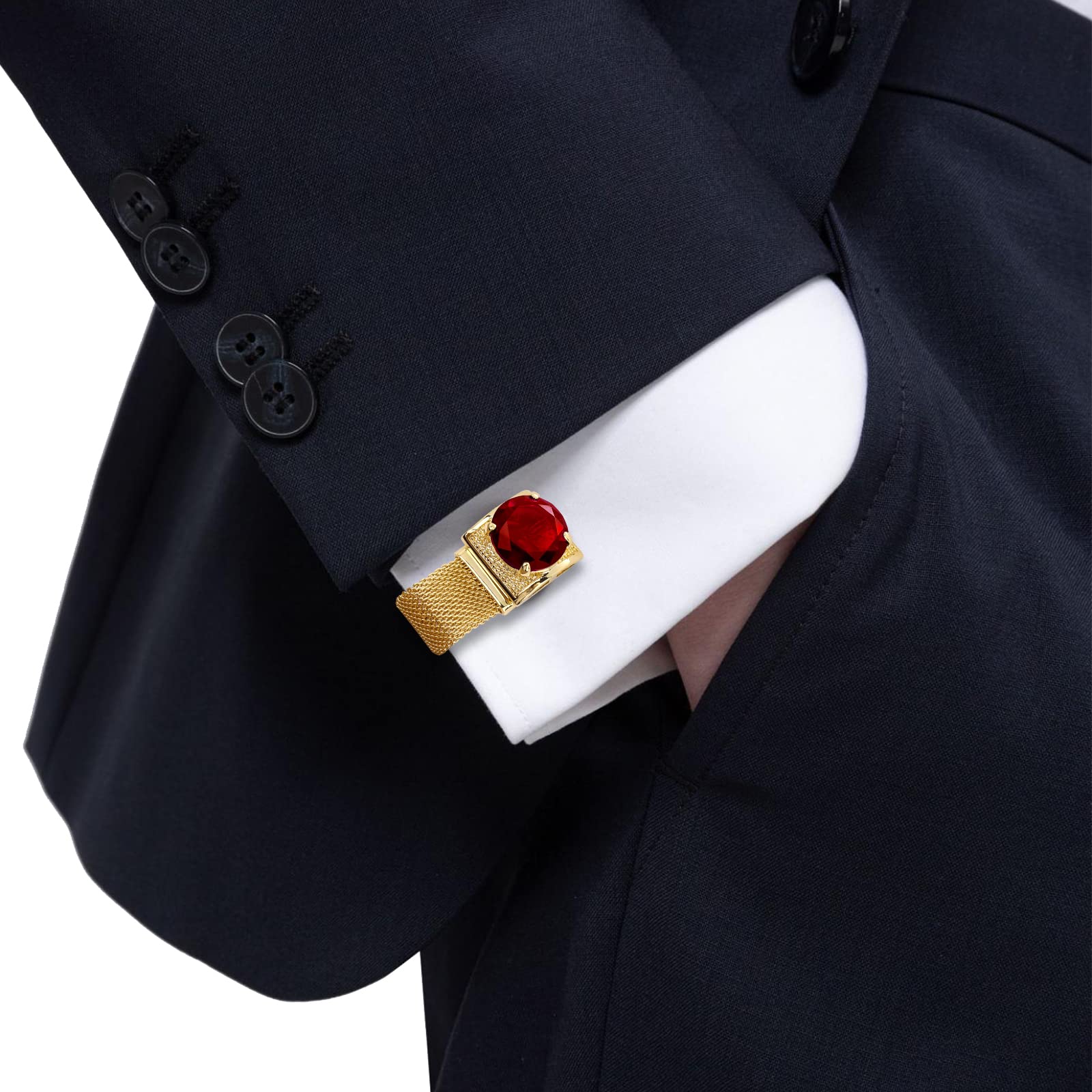 Mens Cufflinks with Chain - Stone and Shiny Gold Tone Shirt Accessories - Party Gifts for Young Men (crystal)