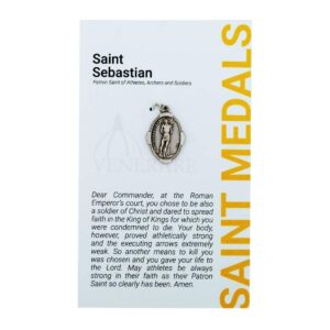 1" saint and holy subject medal with prayer card | over 25 different saints | durable and detailed charm | pendant medal carded with prayer | christian jewelry (st. sebastian)