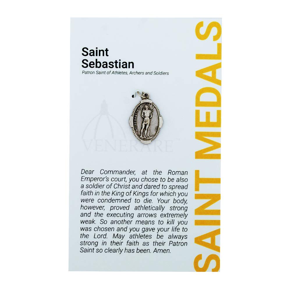 1" Saint and Holy Subject Medal with Prayer Card | Over 25 Different Saints | Durable and Detailed Charm | Pendant Medal Carded with Prayer | Christian Jewelry (St. Sebastian)