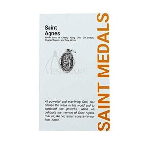 1" saint agnes medal with prayer card | durable and detailed charm | pendant medal carded with prayer | christian jewelry