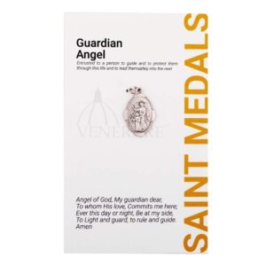 1" guardian angel saint medal with prayer card | durable and detailed charm | pendant medal carded with prayer | christian jewelry