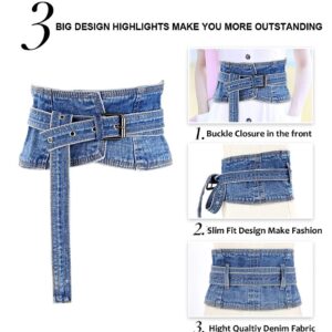 Aecibzo Women's Denim Waist Belt Retro Wide Corset Cinch Belt Waistband with Buckle (M/Fit waist 27.5"-30.7", As Photo)