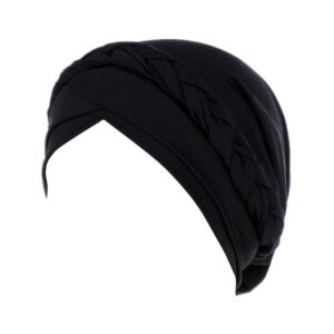 fxhixiy hijab braid silky turban hats for women cancer chemo beanies cap headwrap headwear (black)