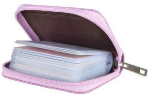 easyoulife genuine leather credit card holder zipper wallet with 26 card slots (light purple)