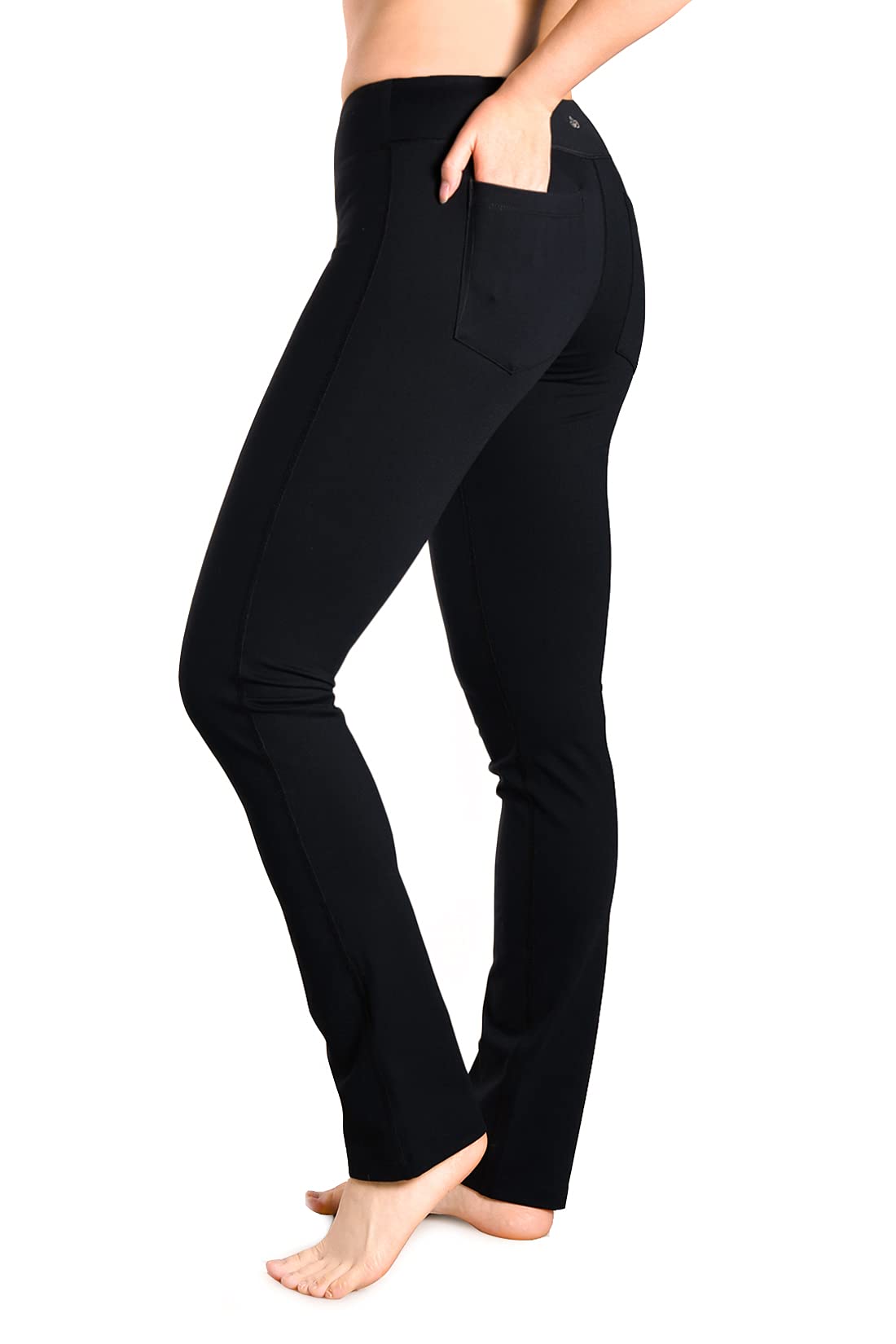 Yogipace,2 Back Pockets,Petite Women's Straight Leg Yoga Pants Workout Pants Slim Fit,27",Black,Size XXL