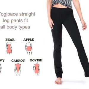 Yogipace,2 Back Pockets,Petite Women's Straight Leg Yoga Pants Workout Pants Slim Fit,27",Black,Size XXL