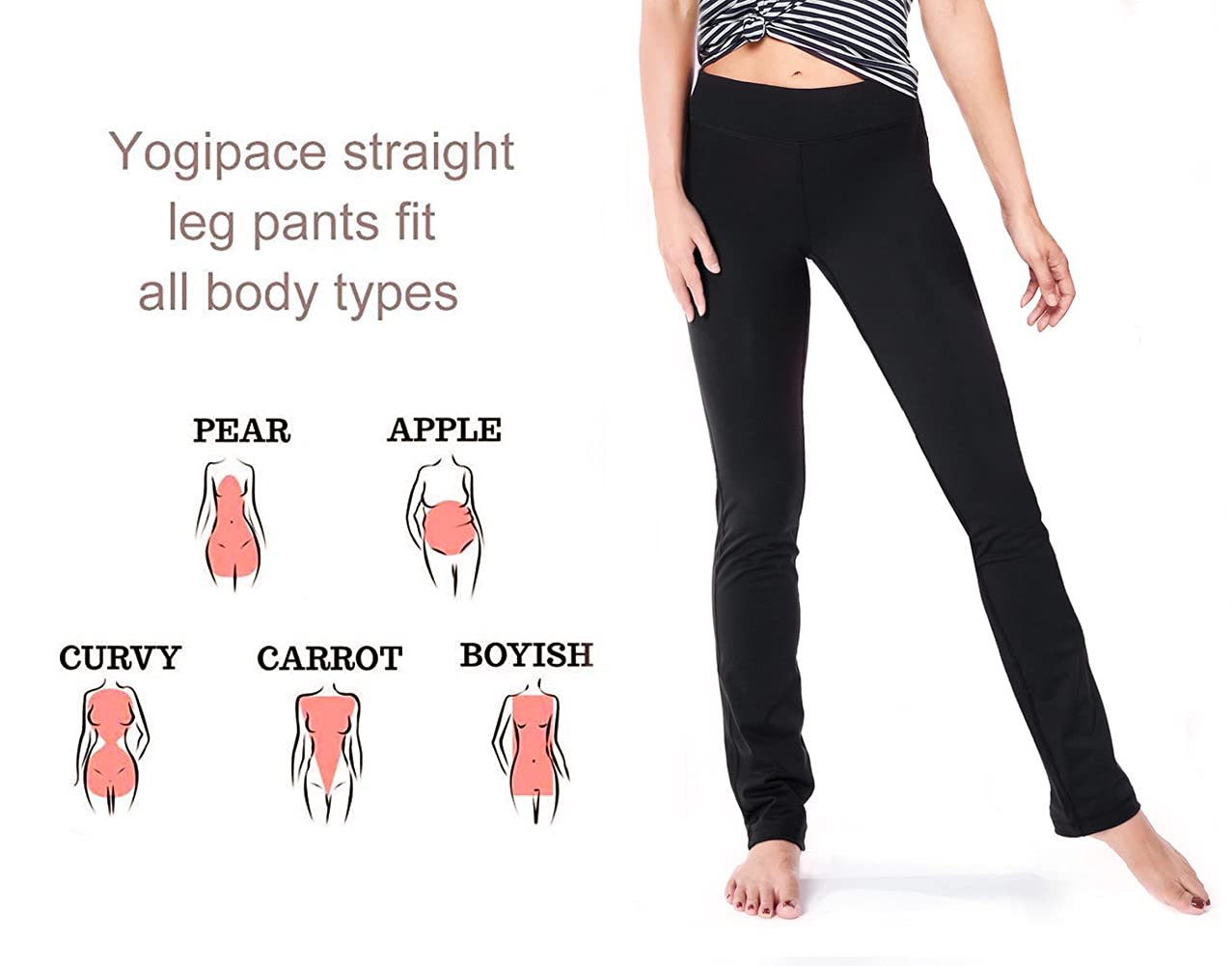 Yogipace,2 Back Pockets,Petite Women's Straight Leg Yoga Pants Workout Pants Slim Fit,27",Black,Size XXL