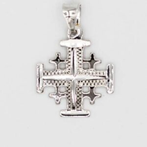 Sterling Silver (925) Jerusalem Crusader's cross Pendant Handcrafted in the Holy Land. Engraved by diamond cutting machine.