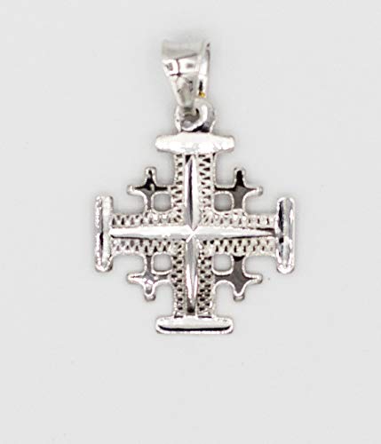 Sterling Silver (925) Jerusalem Crusader's cross Pendant Handcrafted in the Holy Land. Engraved by diamond cutting machine.