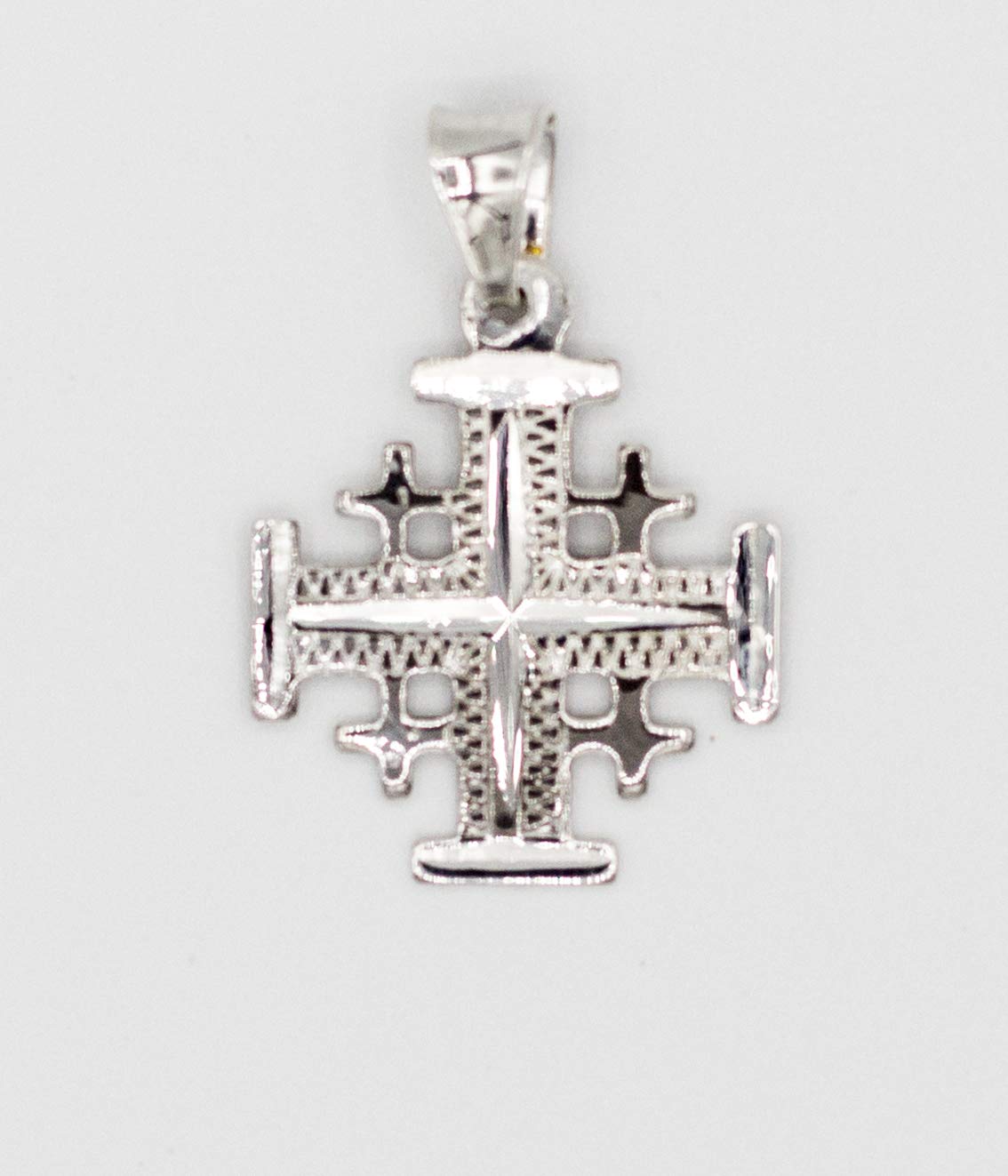 Sterling Silver (925) Jerusalem Crusader's cross Pendant Handcrafted in the Holy Land. Engraved by diamond cutting machine.