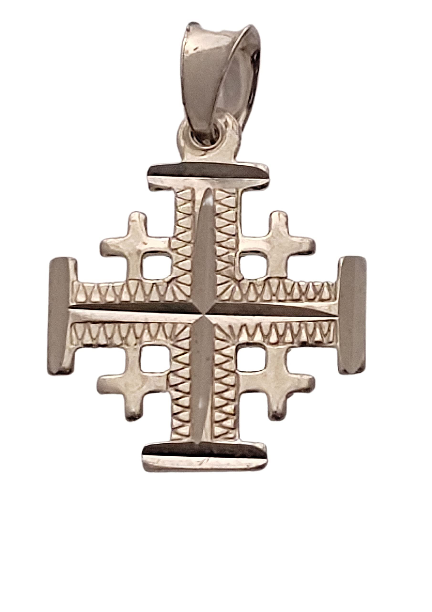 Sterling Silver (925) Jerusalem Crusader's cross Pendant Handcrafted in the Holy Land. Engraved by diamond cutting machine.