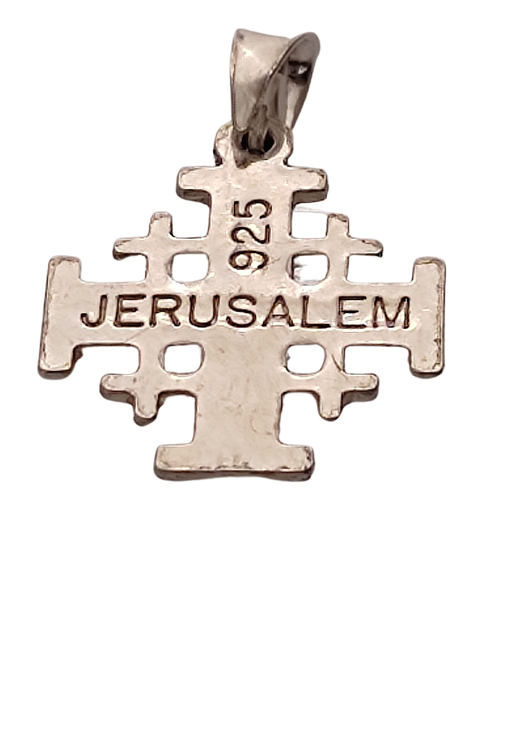 Sterling Silver (925) Jerusalem Crusader's cross Pendant Handcrafted in the Holy Land. Engraved by diamond cutting machine.