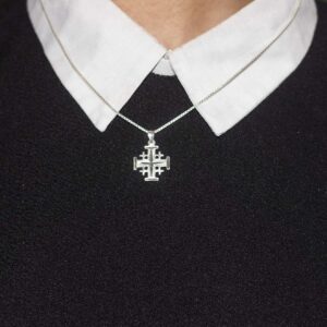 Sterling Silver (925) Jerusalem Crusader's cross Pendant Handcrafted in the Holy Land. Engraved by diamond cutting machine.