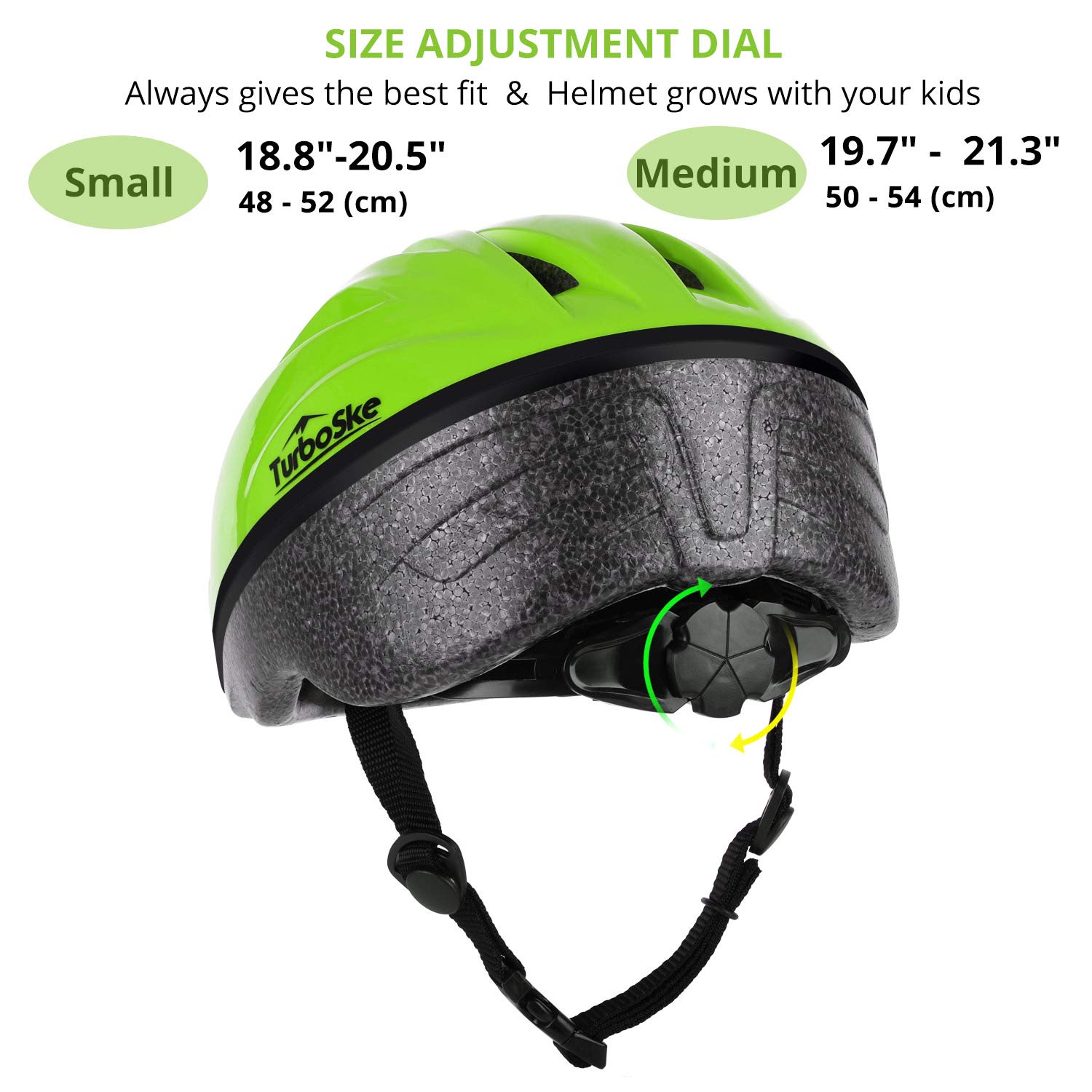 TurboSke Toddler Kids Bike Helmet, Multi-Sport Helmet Size Adjustable for boys and girls (Glossy Lime Green, Small: 48-52cm/18.8"-20.5")