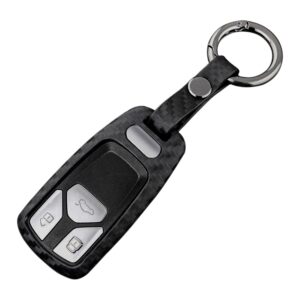 m.jvisun soft silicone rubber carbon fiber texture case car key fob cover for audi a4 a4l a5 a6 a7 a8 q5 q7 r8 rs q3 rs4 rs5 rs7 s4 s5 s6 s7 s8 sq5 sq7 tt tts tt-rs remote key - black - round keychain