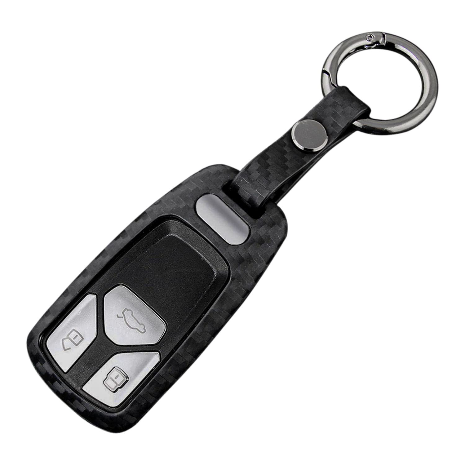 M.JVisun Soft Silicone Rubber Carbon Fiber Texture Case Car Key Fob Cover for Audi A4 A4L A5 A6 A7 A8 Q5 Q7 R8 RS Q3 RS4 RS5 RS7 S4 S5 S6 S7 S8 SQ5 SQ7 TT TTS TT-RS Remote Key - Black - Round Keychain