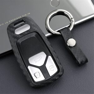 M.JVisun Soft Silicone Rubber Carbon Fiber Texture Case Car Key Fob Cover for Audi A4 A4L A5 A6 A7 A8 Q5 Q7 R8 RS Q3 RS4 RS5 RS7 S4 S5 S6 S7 S8 SQ5 SQ7 TT TTS TT-RS Remote Key - Black - Round Keychain