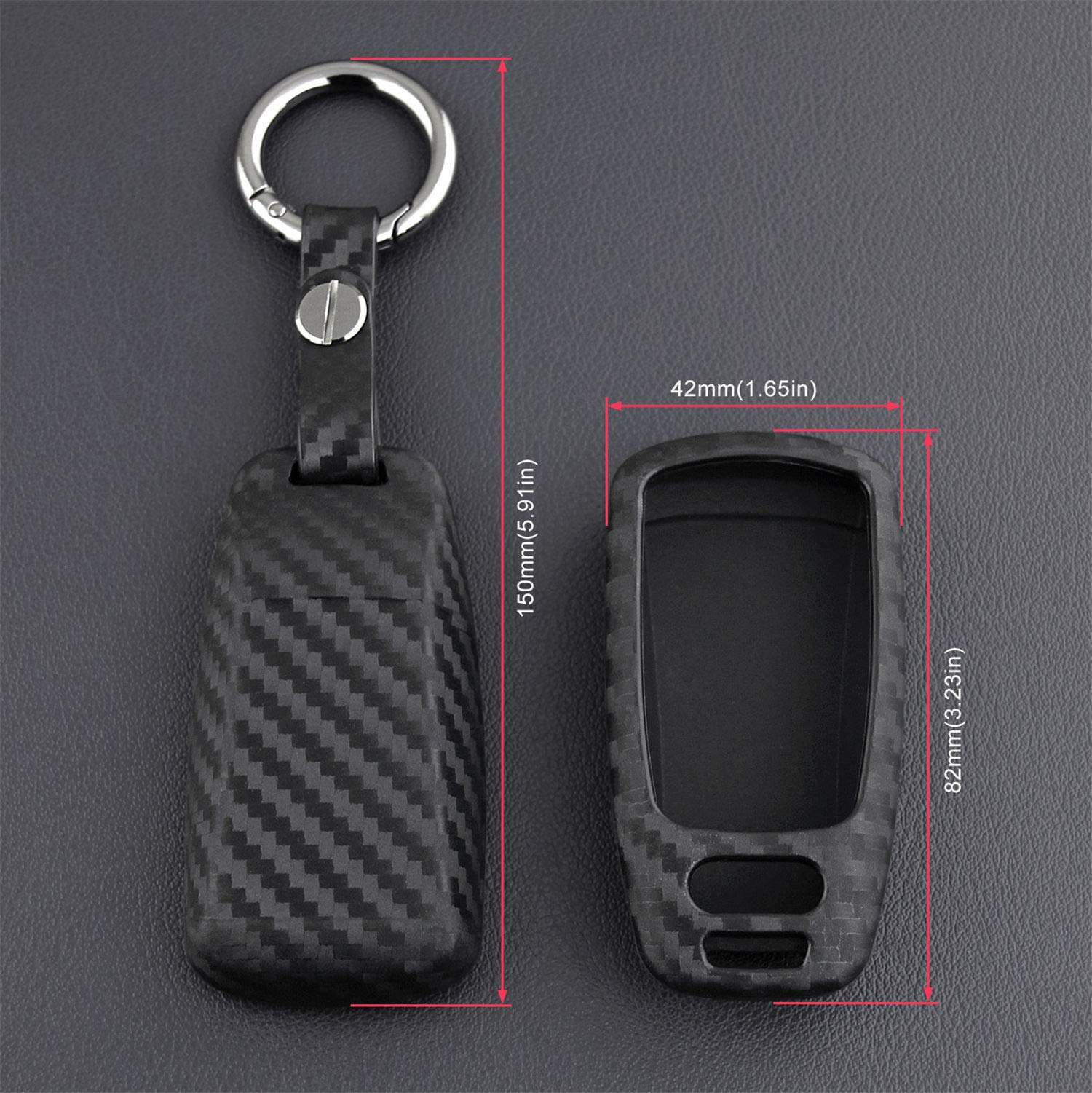 M.JVisun Soft Silicone Rubber Carbon Fiber Texture Case Car Key Fob Cover for Audi A4 A4L A5 A6 A7 A8 Q5 Q7 R8 RS Q3 RS4 RS5 RS7 S4 S5 S6 S7 S8 SQ5 SQ7 TT TTS TT-RS Remote Key - Black - Round Keychain