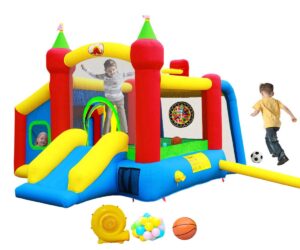 wellfuntime inflatable bounce house,jumping castle slide with blower,kids bouncer with ball pit