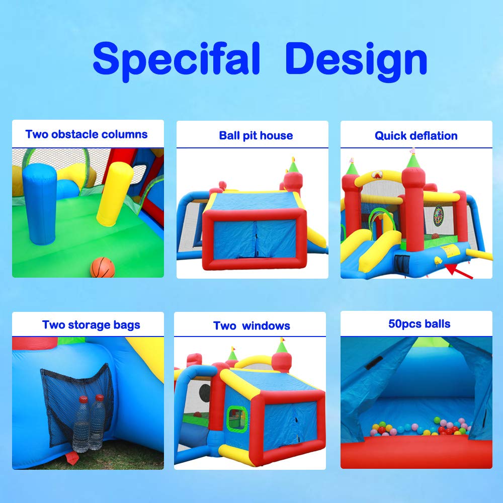 WELLFUNTIME Inflatable Bounce House,Jumping Castle Slide with Blower,Kids Bouncer with Ball Pit