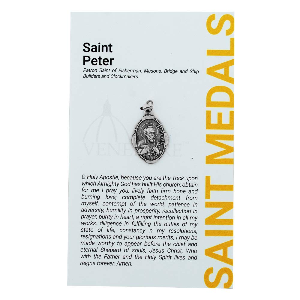 1" Saint and Holy Subject Medal with Prayer Card | Over 25 Different Saints | Durable and Detailed Charm | Pendant Medal Carded with Prayer | Christian Jewelry (St. Peter)