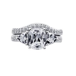 diamonbliss platinum plated sterling silver 2.95 cttw cubic zirconia 100-facet bridal ring set (7)