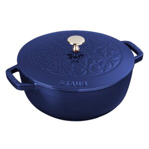 staub cast iron 3.75-qt essential french oven with lilly lid - dark blue, made in france