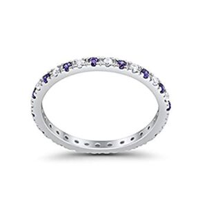 blue apple co. 2mm stackable full eternity wedding band ring round simulated amethyst cubic zirconia 925 sterling silver size-7