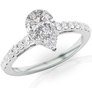 1.25 ctw pear cut classic graduating pave set 14k white gold diamond engagement ring (h-i color si2-i1 clarity 0.75 ct center)