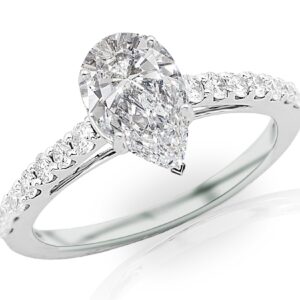 Houston Diamond District 1.25 Ctw Pear Cut Classic Graduating Pave Set 14K White Gold Engagement Ring (H-I Color SI2-I1 Clarity.75 Ct Center