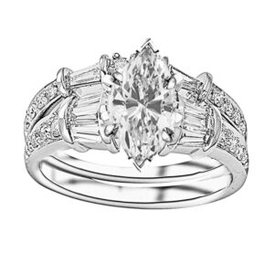 1.75 ctw marquise cut baguette round 14k white gold diamond engagement ring wedding bridal band set (j-k color i1-i2 clarity 1 ct center)