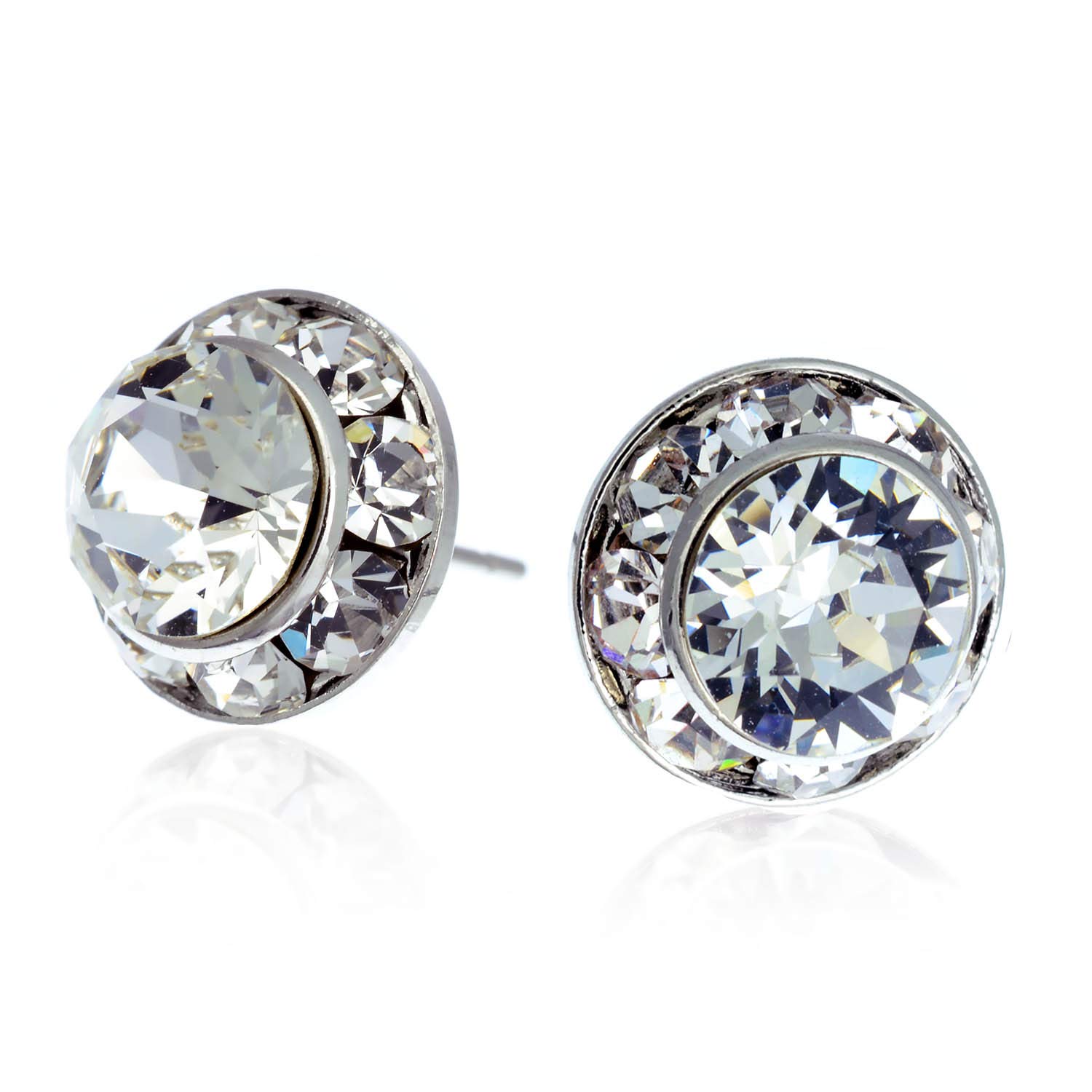 PammyJ 11mm Round Crystal Earrings (Clear)