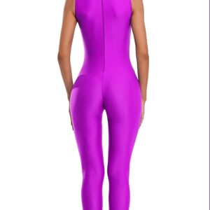 speerise One Piece Bodycon Jumpsuit for Women Sleeveless Spandex Bodysuit Zipper Romper for Club Catsuit, Violet, XS