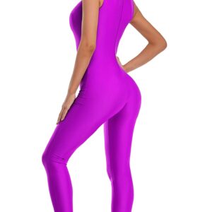 speerise One Piece Bodycon Jumpsuit for Women Sleeveless Spandex Bodysuit Zipper Romper for Club Catsuit, Violet, XS